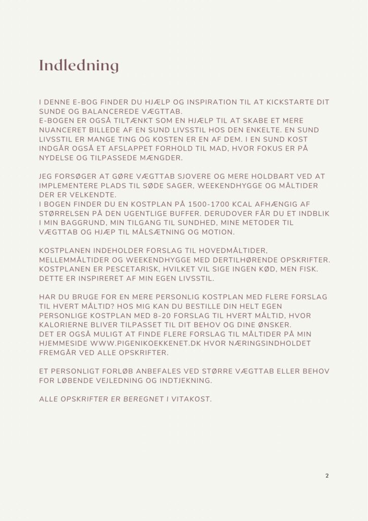 E-bog Kostplan 1500-1700 kcal pescetar 149 kr. - Pigen i Køkkenet